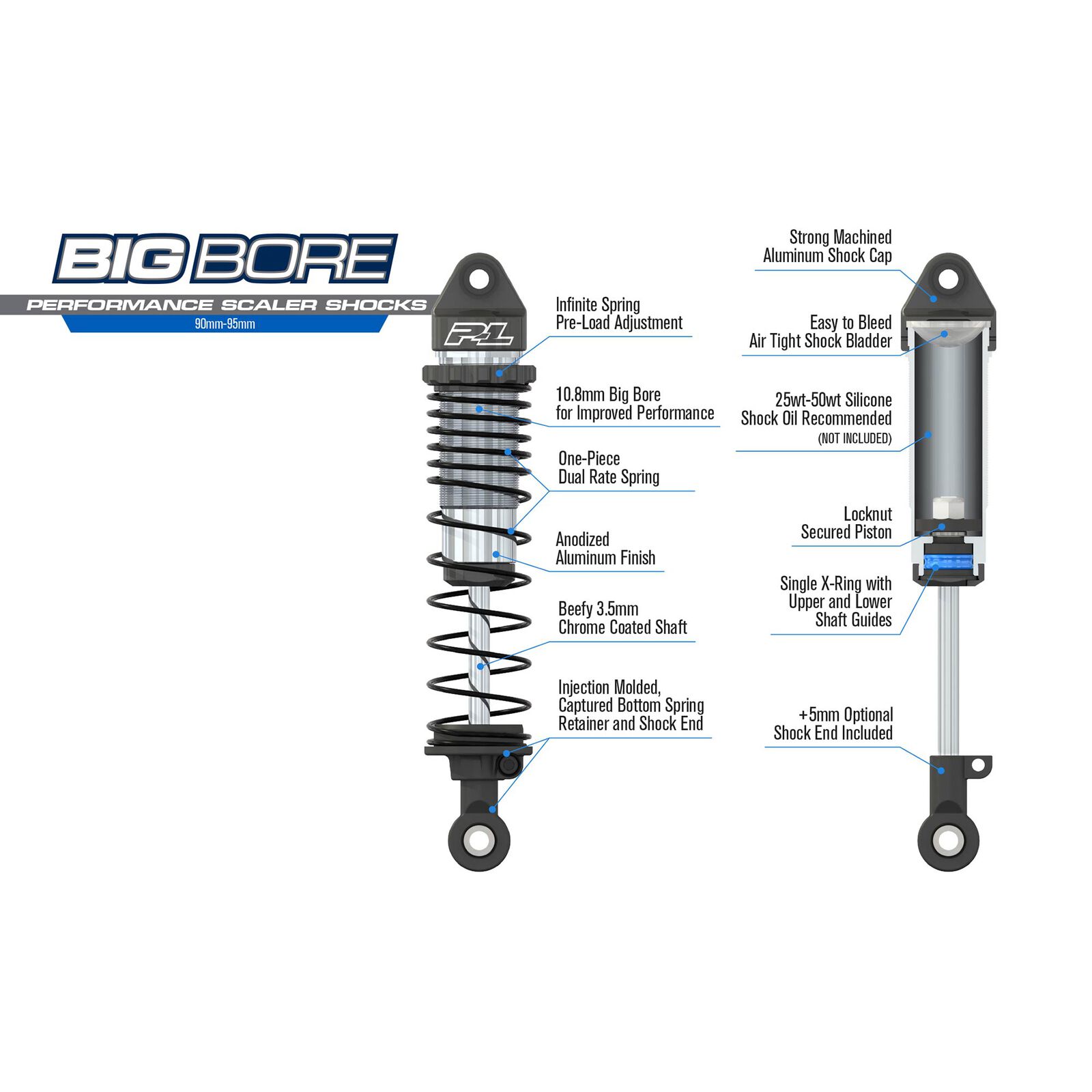 1/10 Big Bore Front/Rear (90mm-95mm) Scaler Shocks For Most Crawlers ...