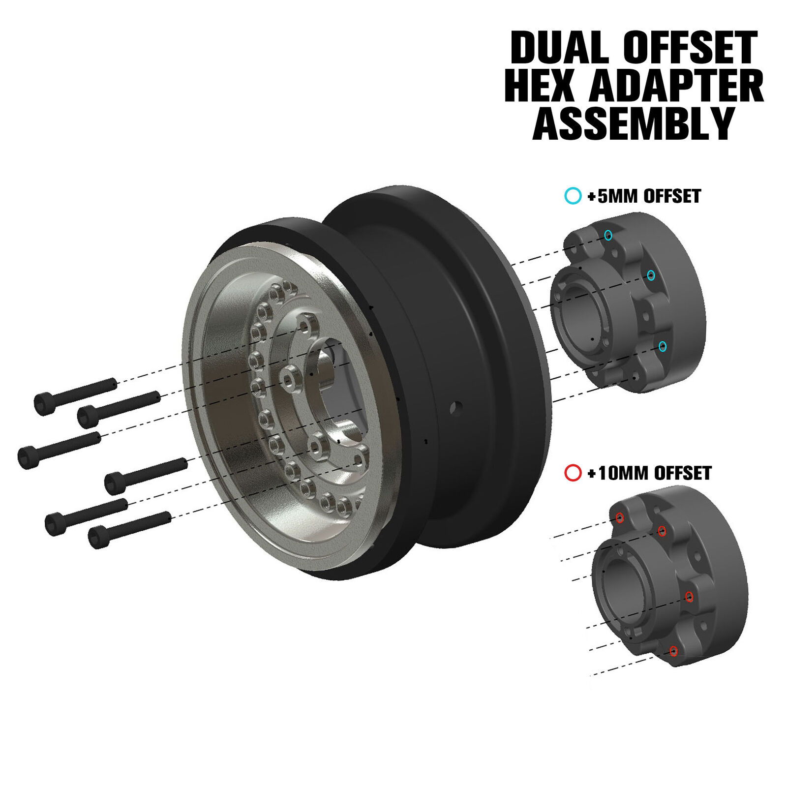 1/6 Black Rhino Armory Alum 2.9" Dual Offset SCX6 Wheels (2) Gunmetal ...